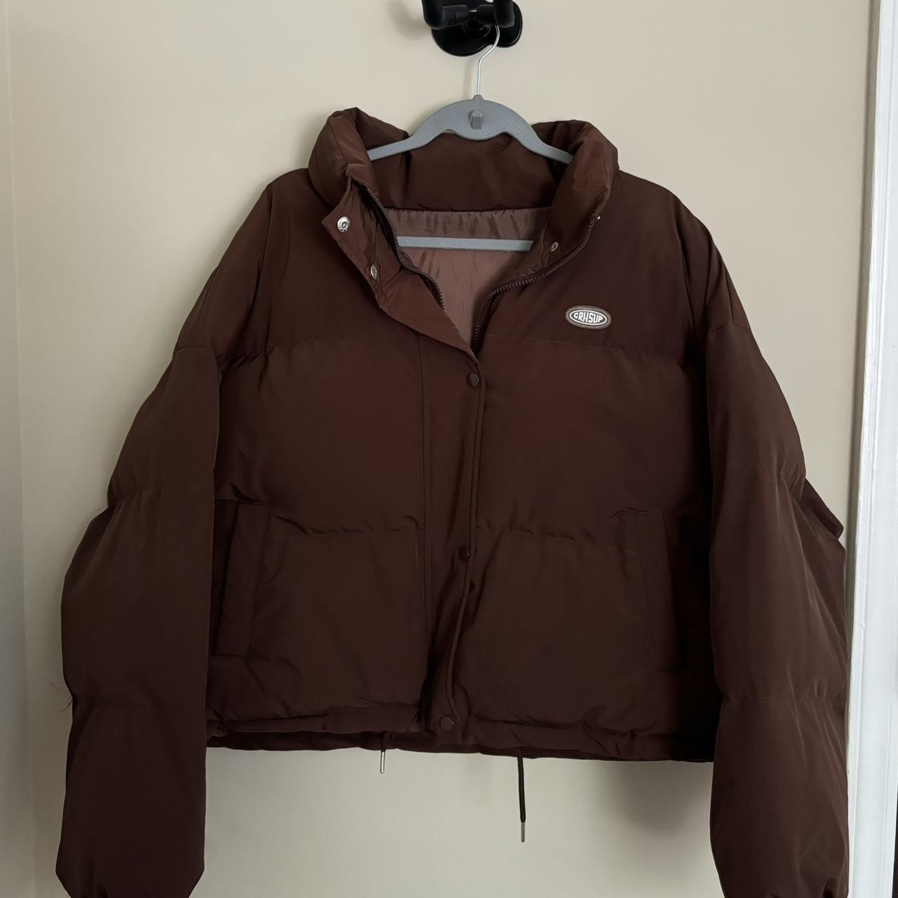 shein - brown puffer jacket - like new - Depop