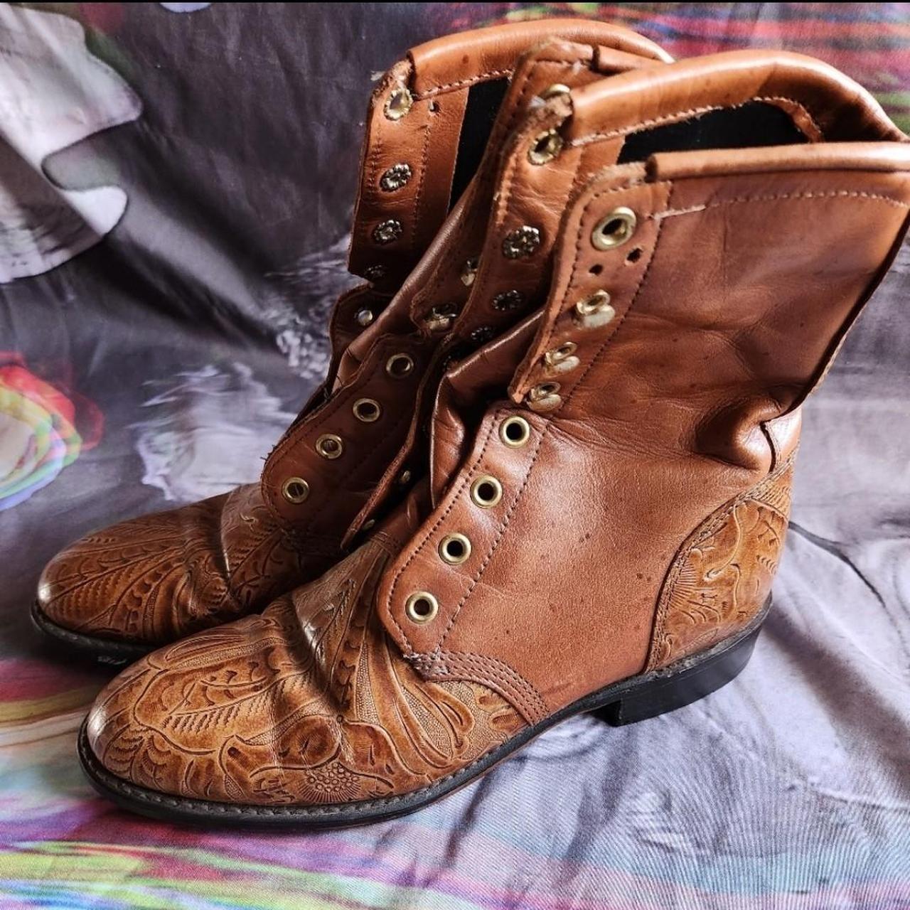 Vintage tooled leather boots Size 6-true to size... | Depop