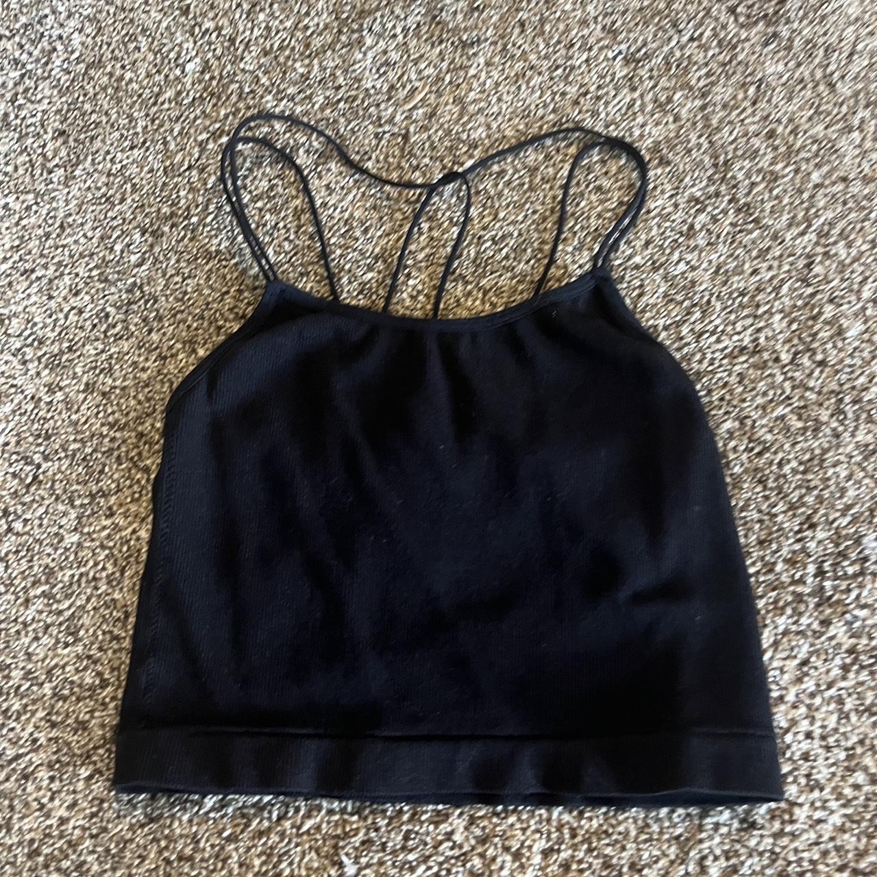 black spaghetti strap stretchy tank size small - Depop