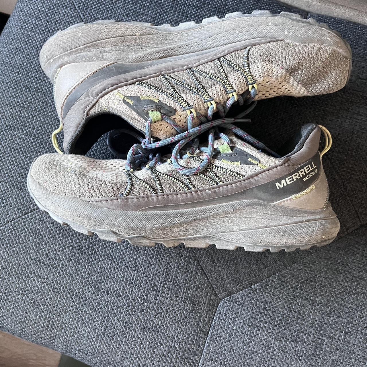 Merrell grey and white trail running shoes. Only... - Depop