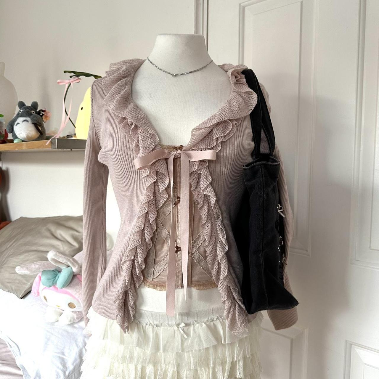 cutest pink cardigan with frilly detailing 🎀 dusky... - Depop