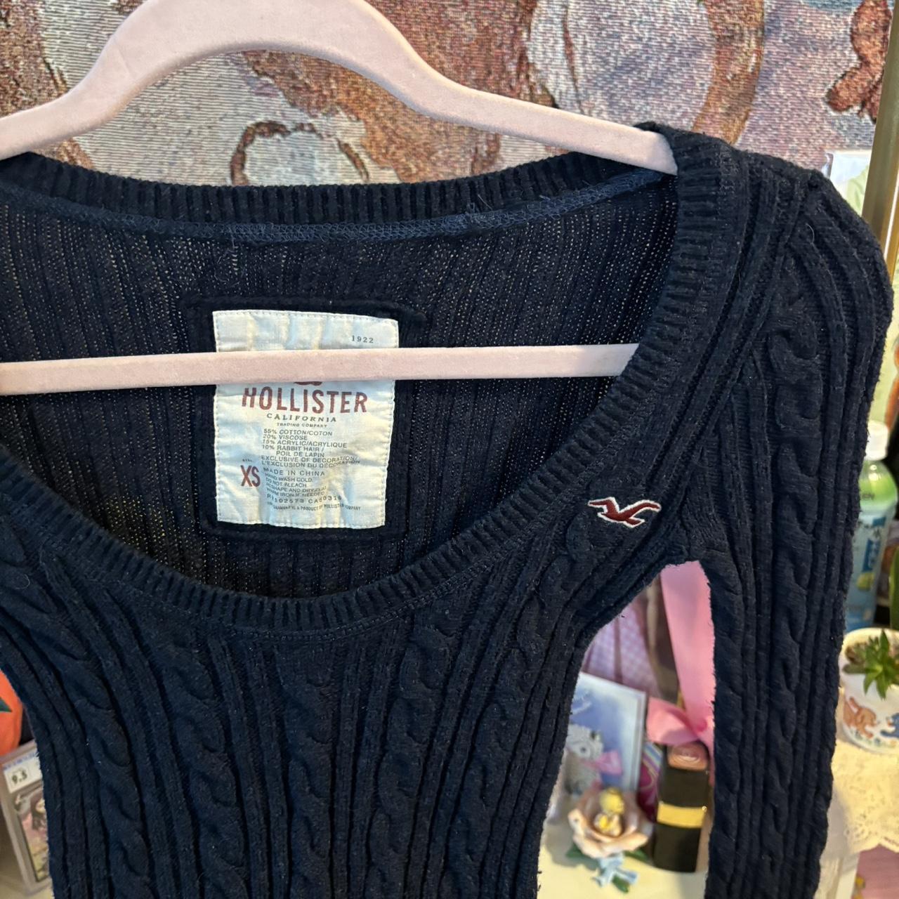 XS Hollister navy blue long sleeve thin knitted... - Depop