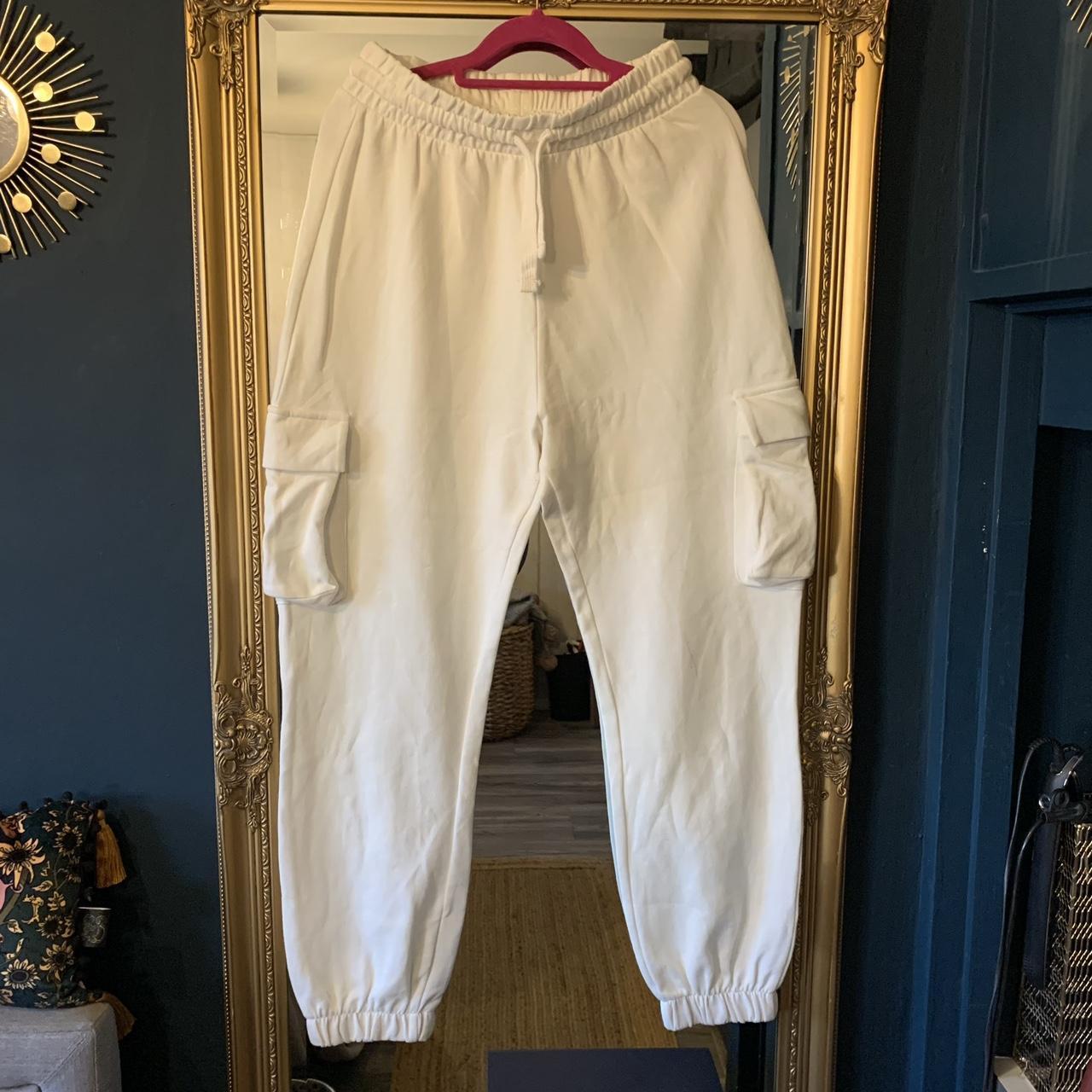 Zara White Tracksuit Cargo Joggers Size Medium,... - Depop