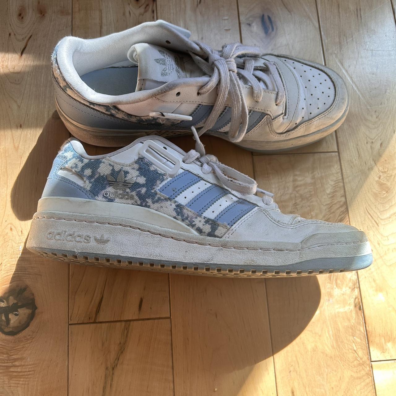 Adidas light blue forem lows with floral accent... - Depop