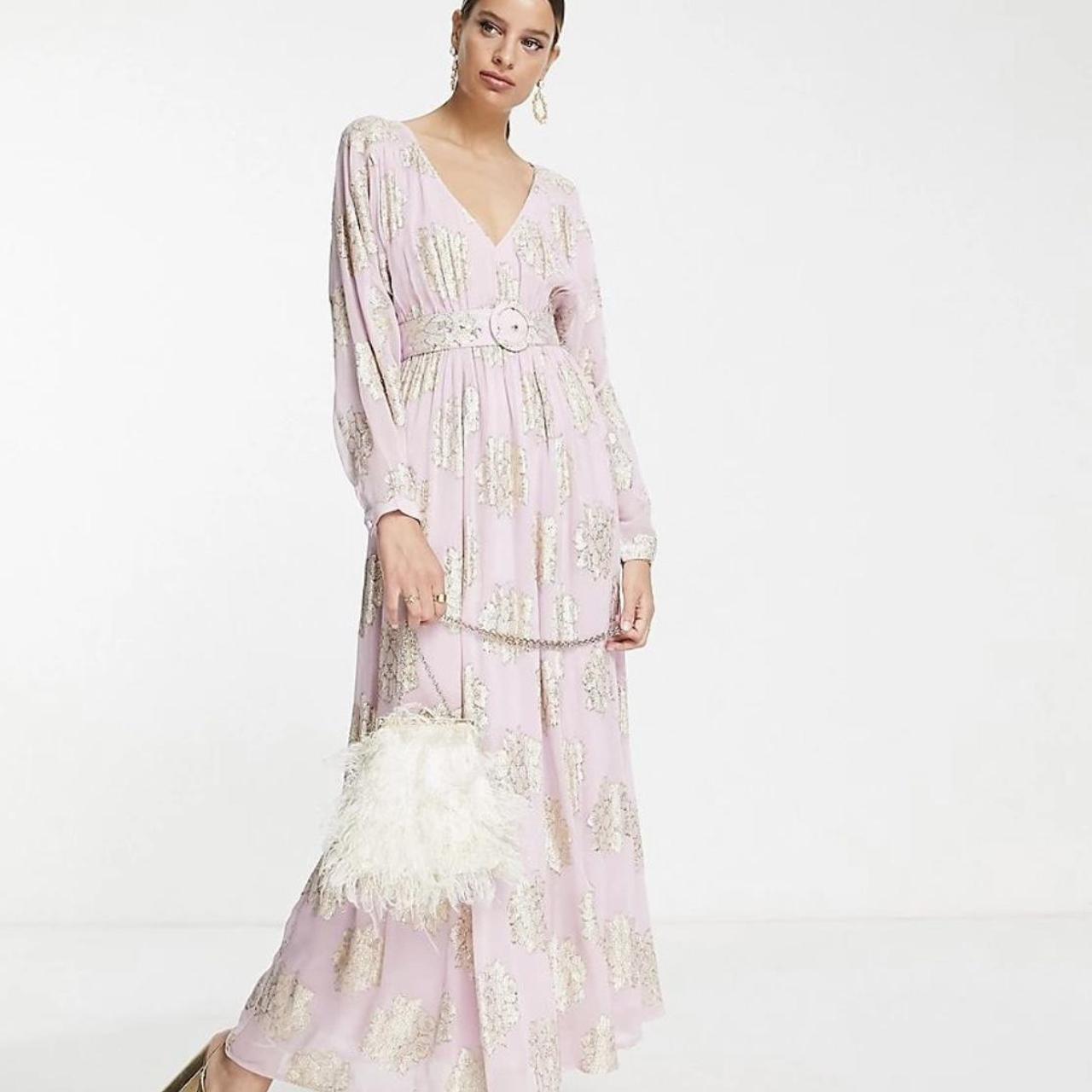 Asos lilac and metallic gold maxi dress. Brand new... - Depop