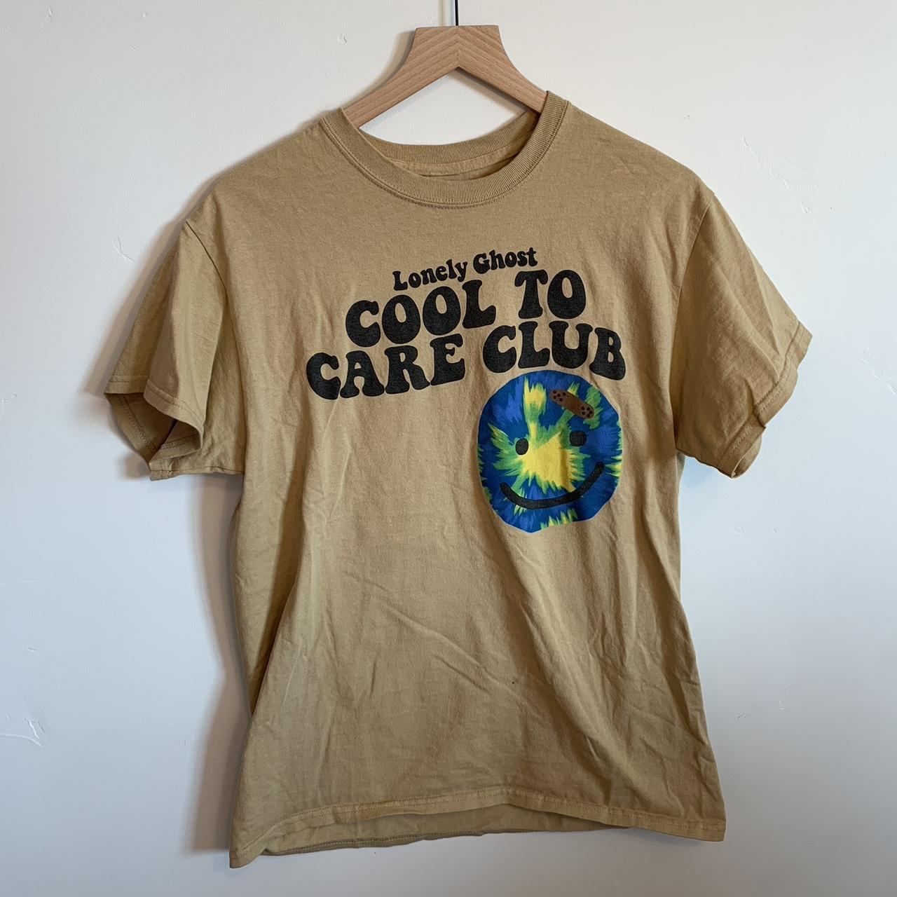 lonely ghost tan it’s cool to care t-shirt size:... - Depop