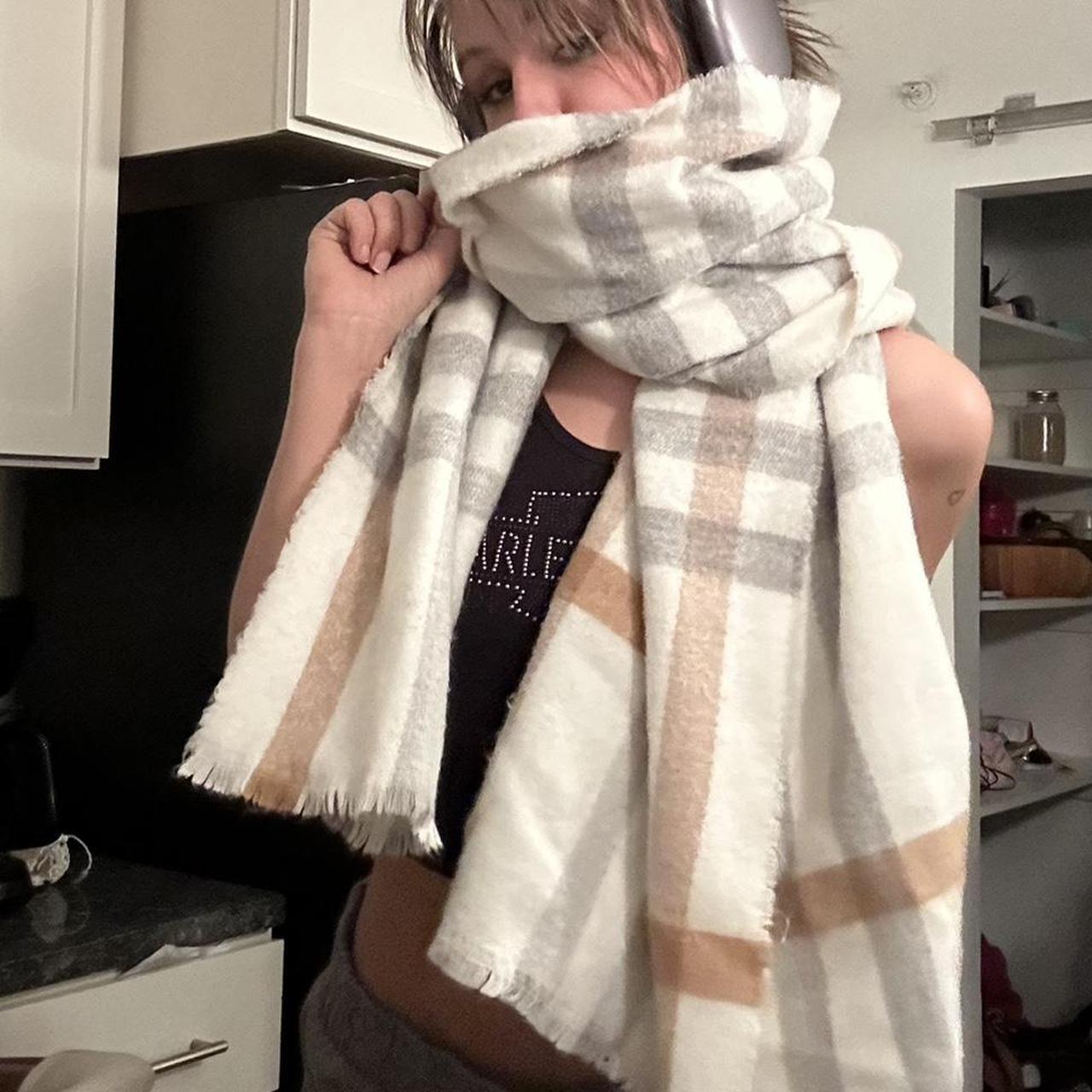 slay cozy neutral plaid scarf - Depop