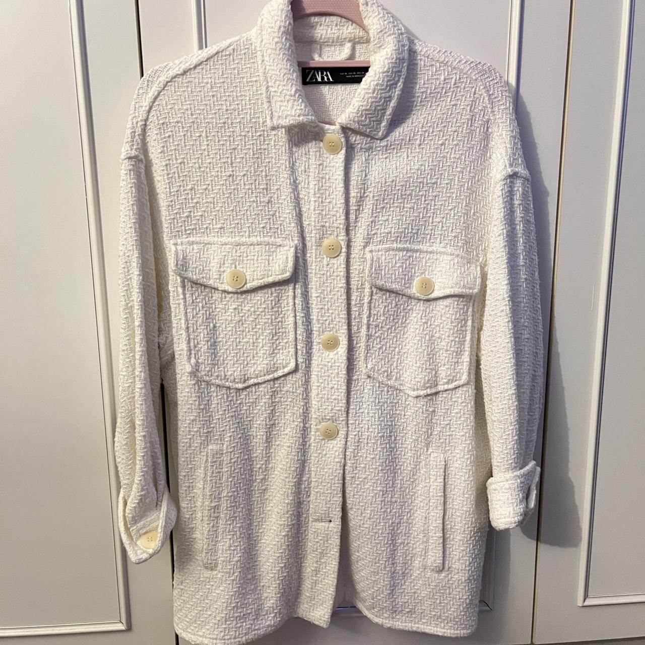 Zara tweed style white/off white shacket Size xs... - Depop