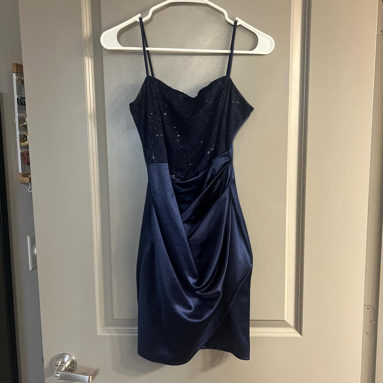 Navy blue mini party or homecoming dress, lace and... | Depop