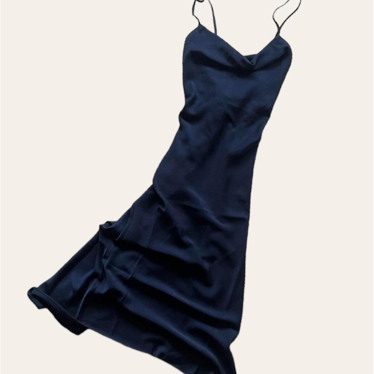 asos navy silky dress - super flattering w/ the... - Depop