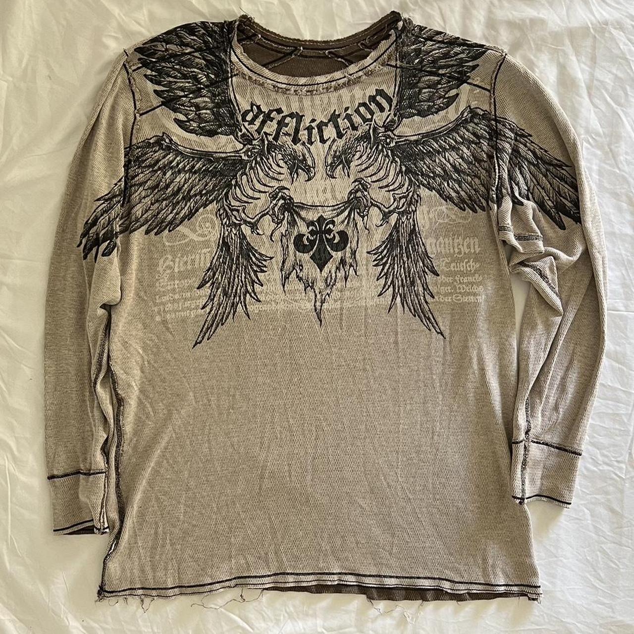 Vintage Mall Goth Affliction Angel Wings Double... - Depop