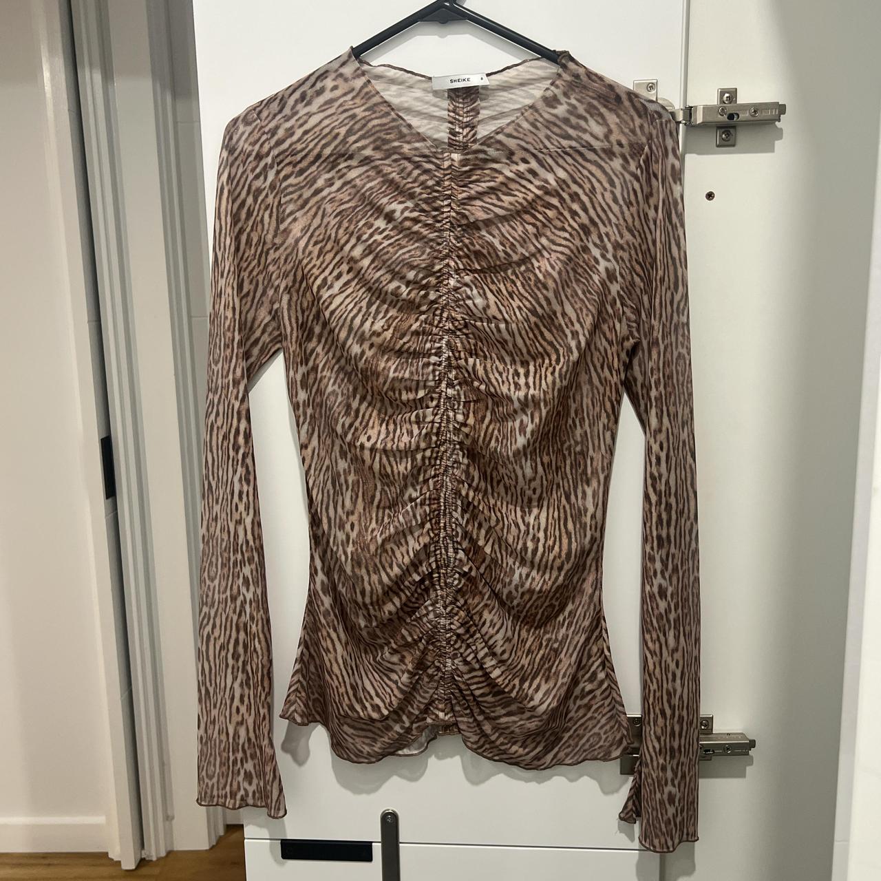 Sheike mesh sheer leopard print top with ruching... | Depop