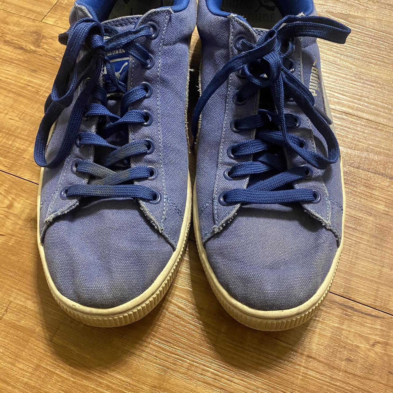 Puma suede shoes in a navy blue color way Decent... - Depop