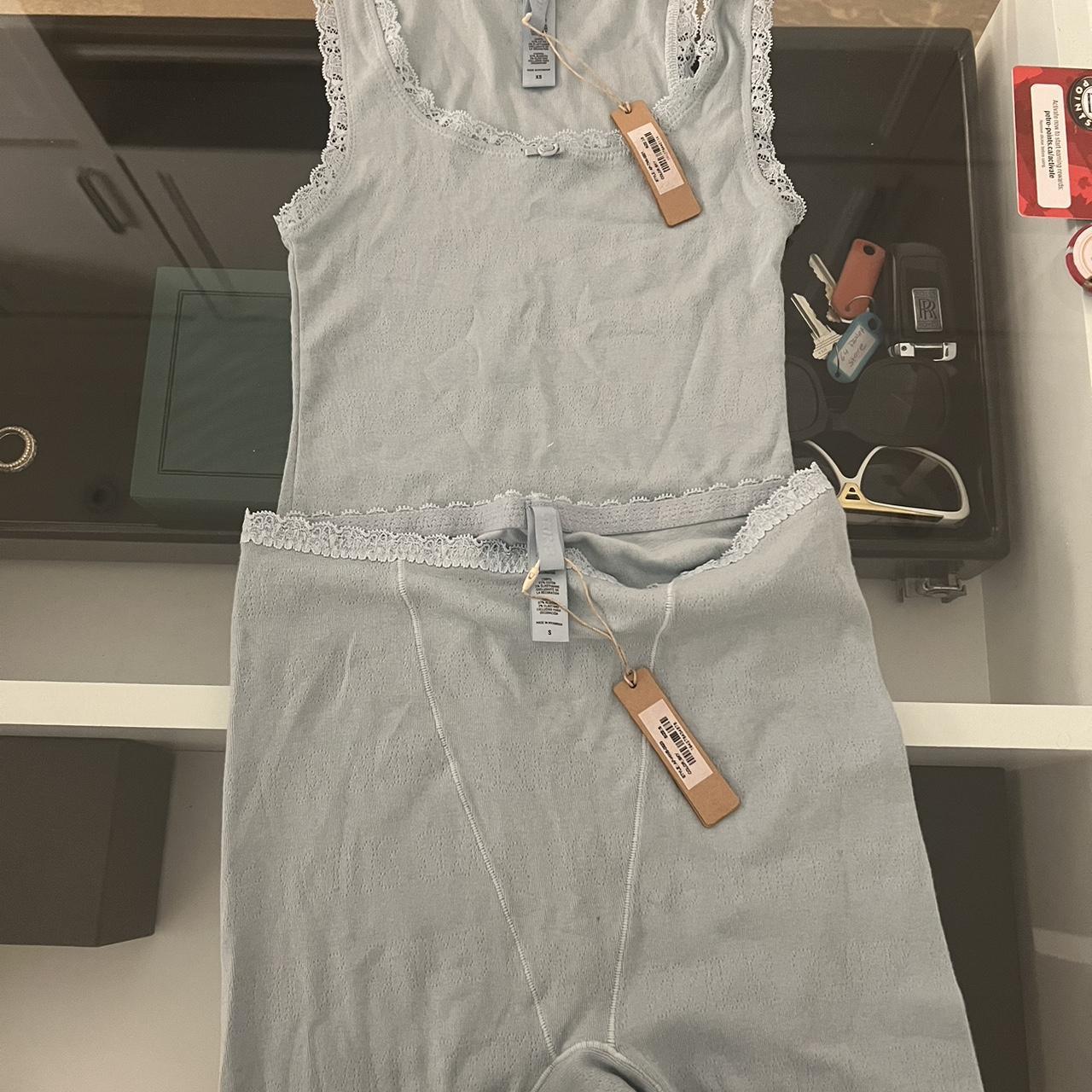 SKIMS LACE POINTELLE LOUNGE SET IN “ SKY” baby blue.... - Depop