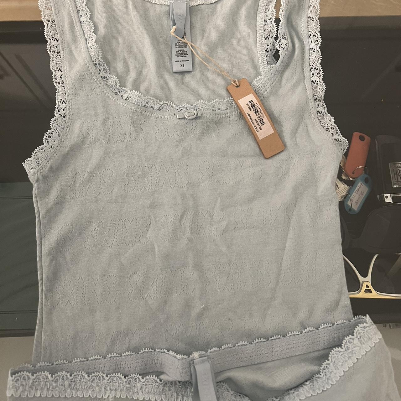 SKIMS LACE POINTELLE LOUNGE SET IN “ SKY” baby blue.... - Depop