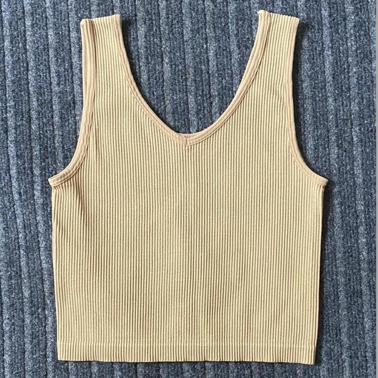 Tan tank top Tan rib cropped stretchy material tank... - Depop
