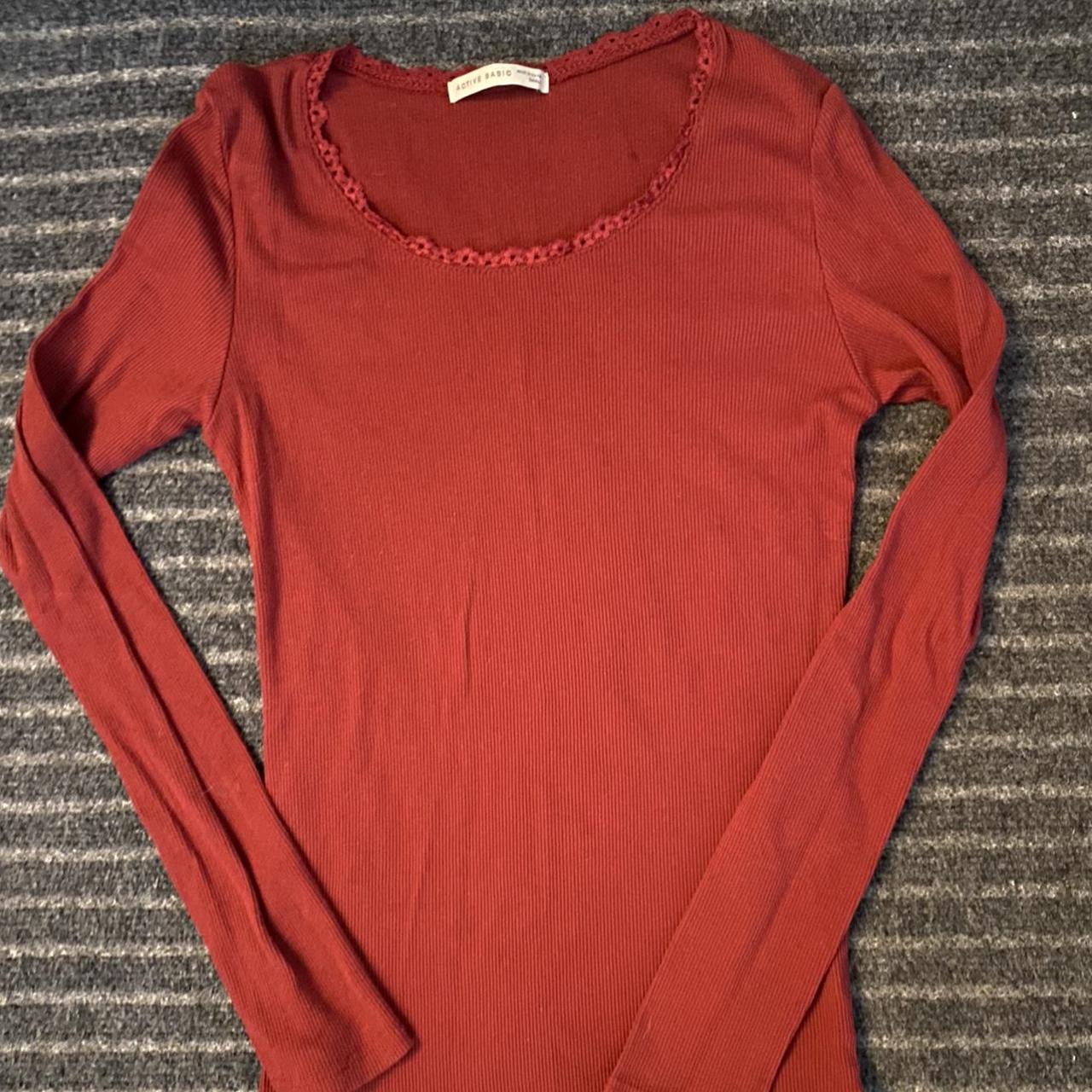 Dark red lace trim long sleeve top- size s It looks... - Depop