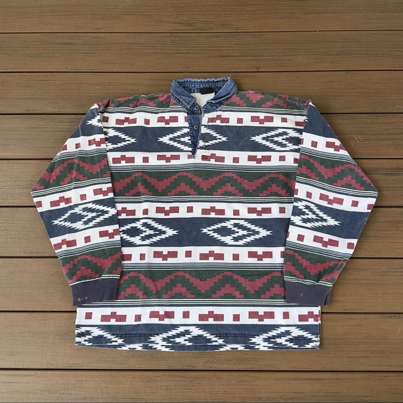 Vintage 90s Structure aztec western pullover... - Depop