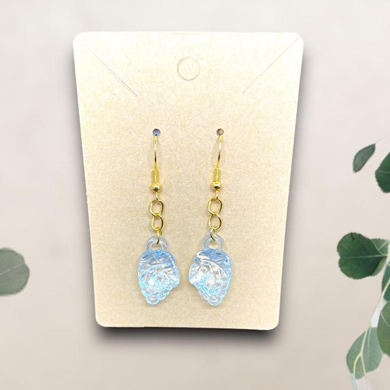 Handmade pale blue clear dangle Berry earrings with... - Depop