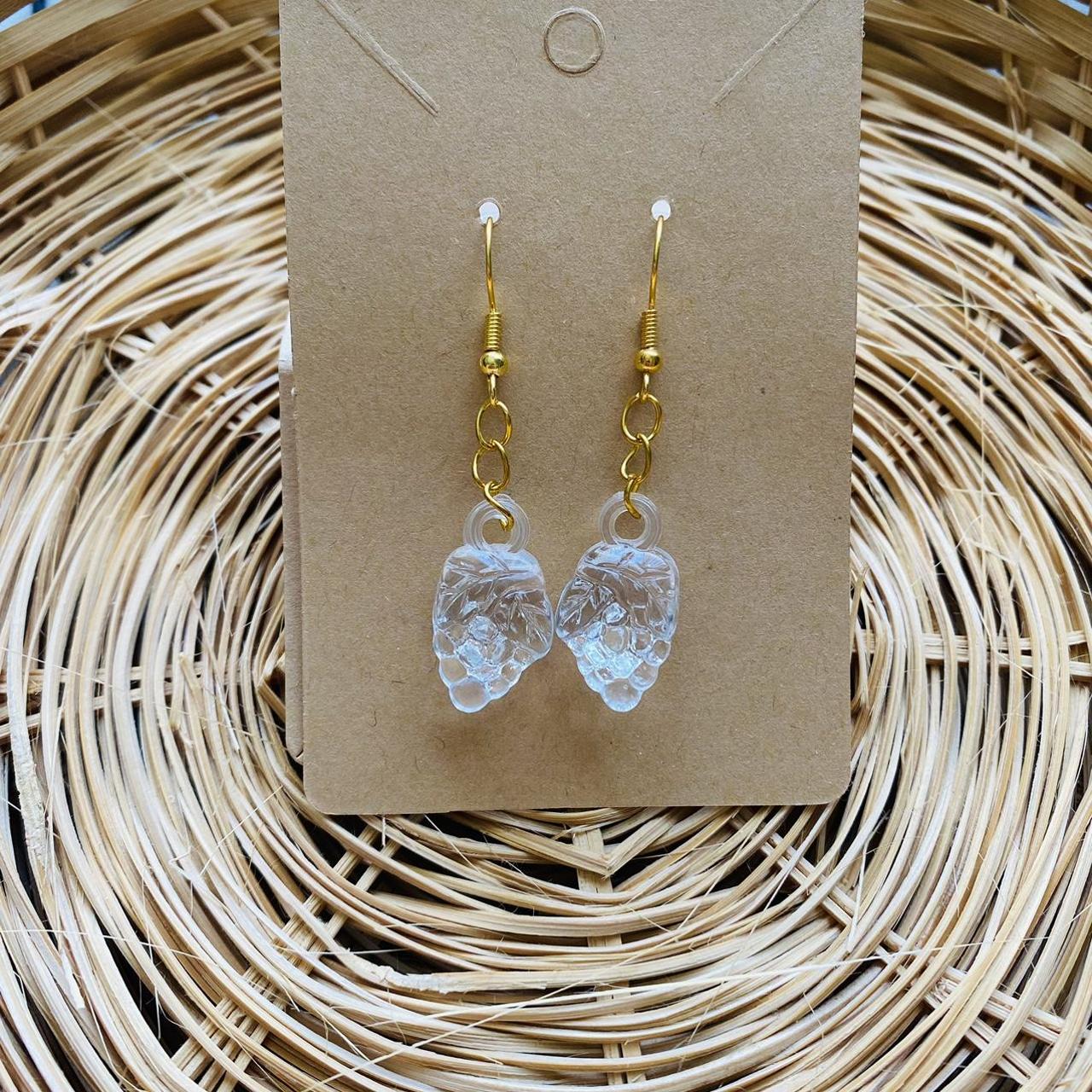 Handmade clear dangle Berry earrings with gold... - Depop