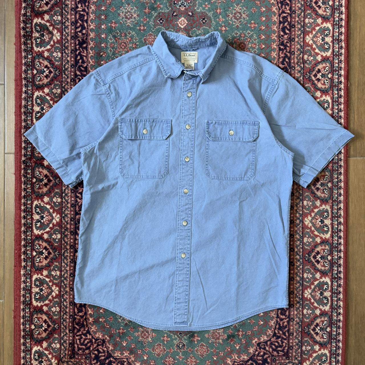 LL Bean Shirt Men’s Medium Blue Denim Pockets Short... | Depop