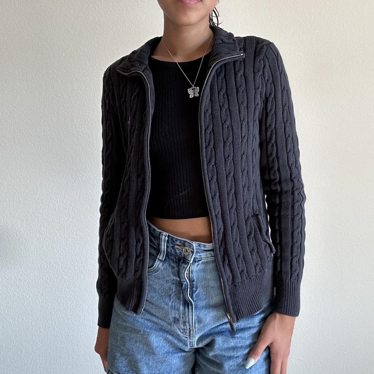 y2k ralph lauren cable knit zip up 💜 labeled size... - Depop