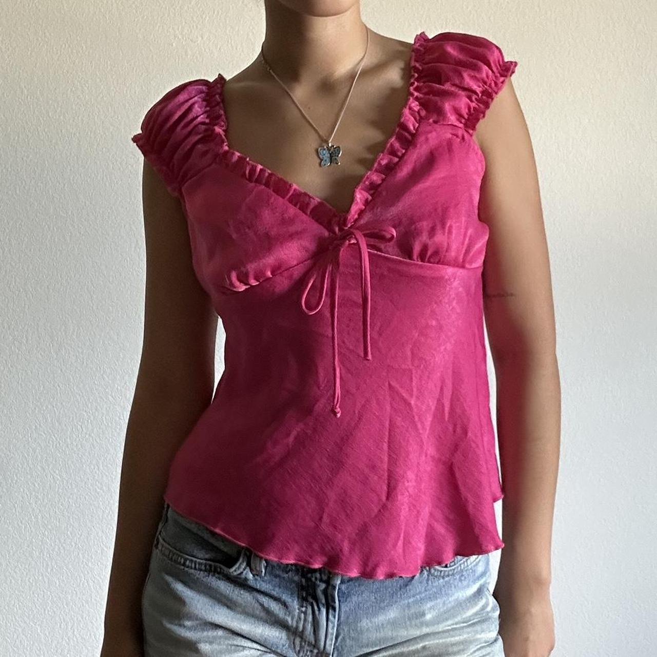 vintage pink ruffle top 🎀 labaled size large for... | Depop