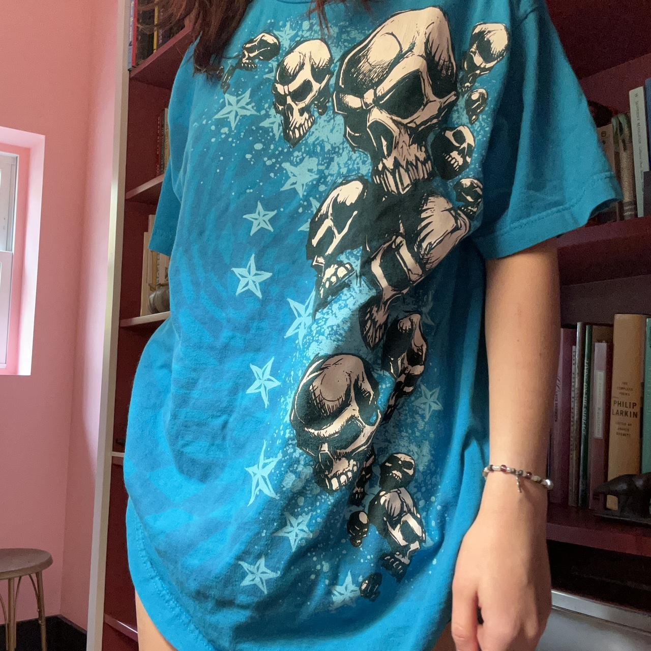 Hybrid tees blue skull T shirt #y2k #punk #skater... - Depop