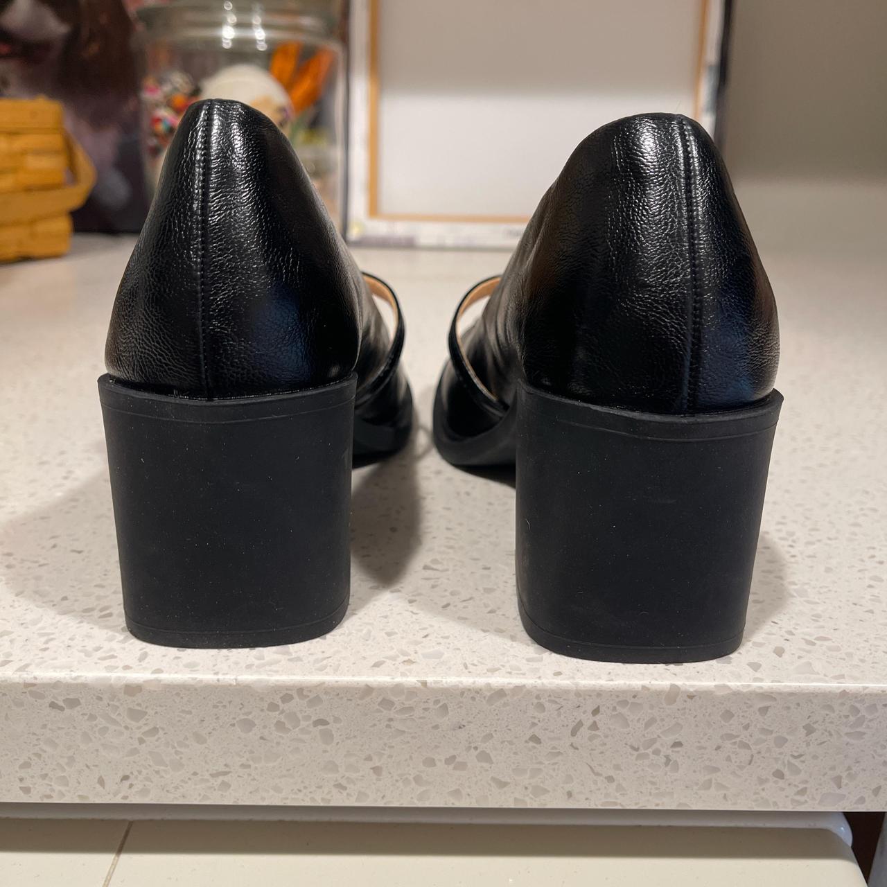 Black leather Mary Jane heels with a 2.5" rubber... | Depop
