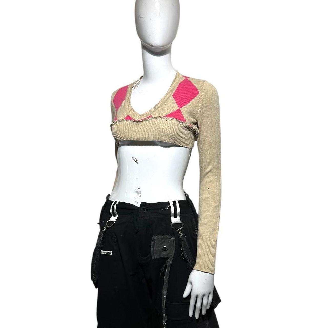 Cute reworked vintage argyle super cropped jumper... - Depop