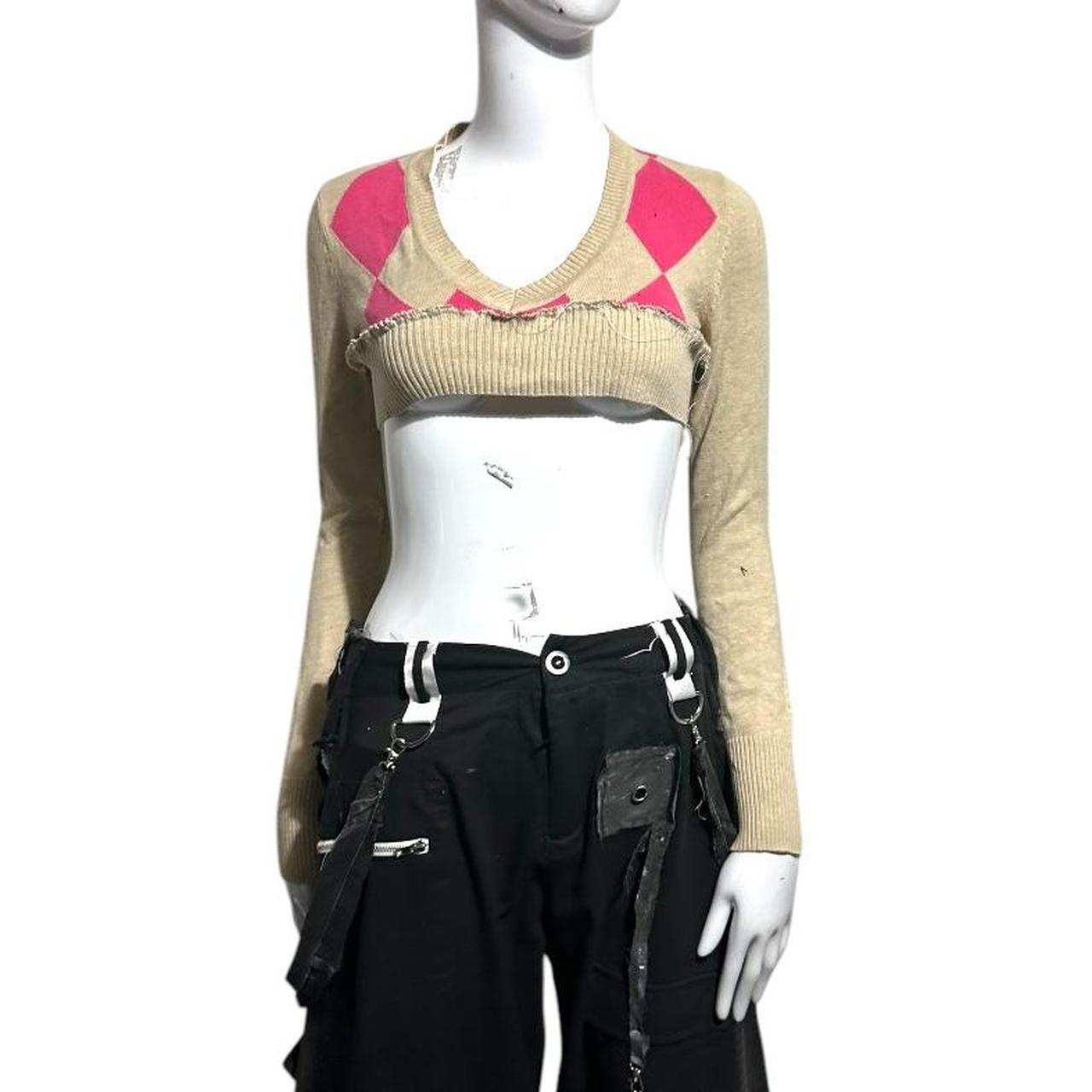 Cute reworked vintage argyle super cropped jumper... - Depop