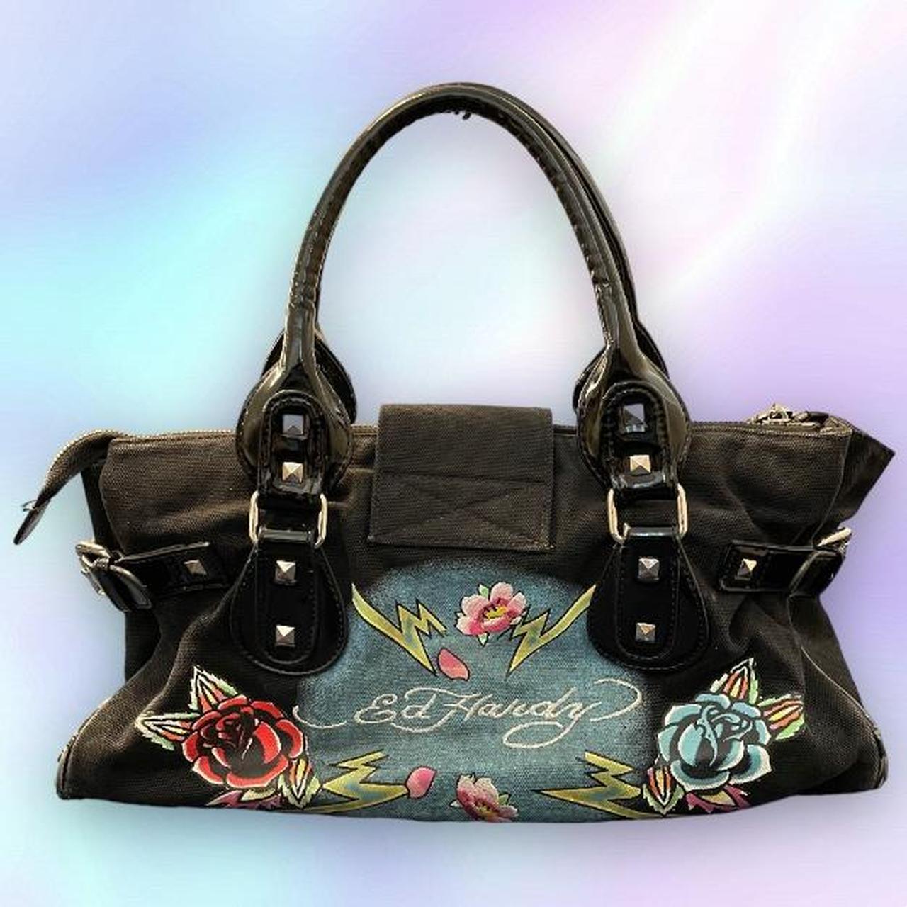 Ed Hardy Women's Black and Pink Bag | Depop
