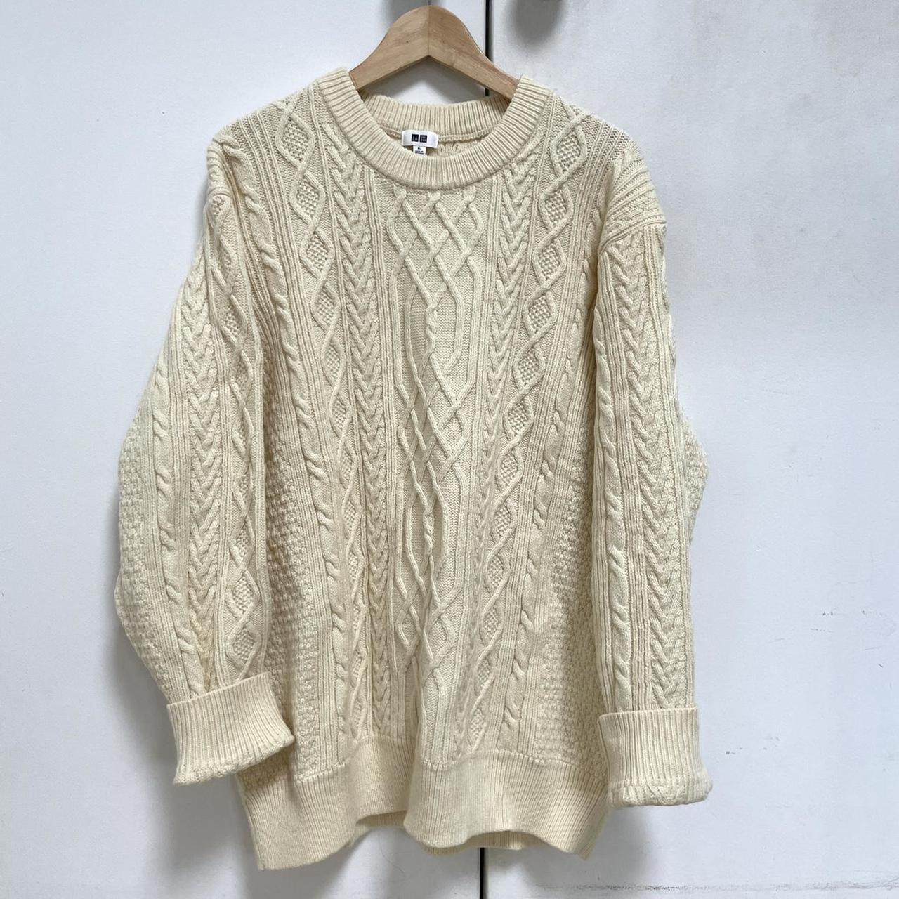 Uniqlo oversized cable knit sweater in a cream color... - Depop