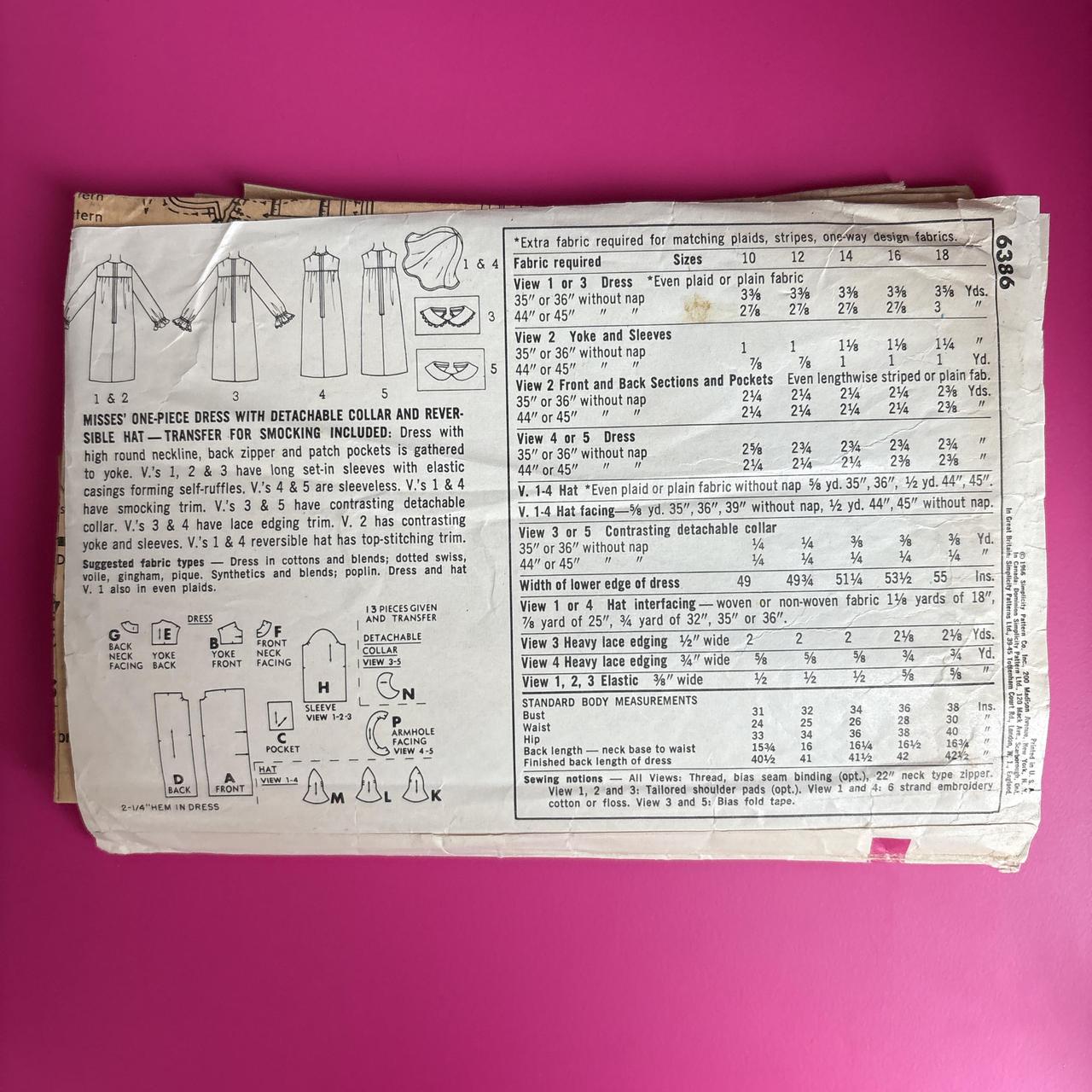 Simplicity 6386 1966 Misses’ One Piece Dress with... | Depop