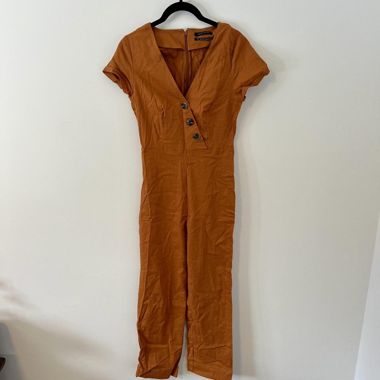 UO 70s LINEN JUMPSUIT Rust colored 70s jumpsuit with... - Depop