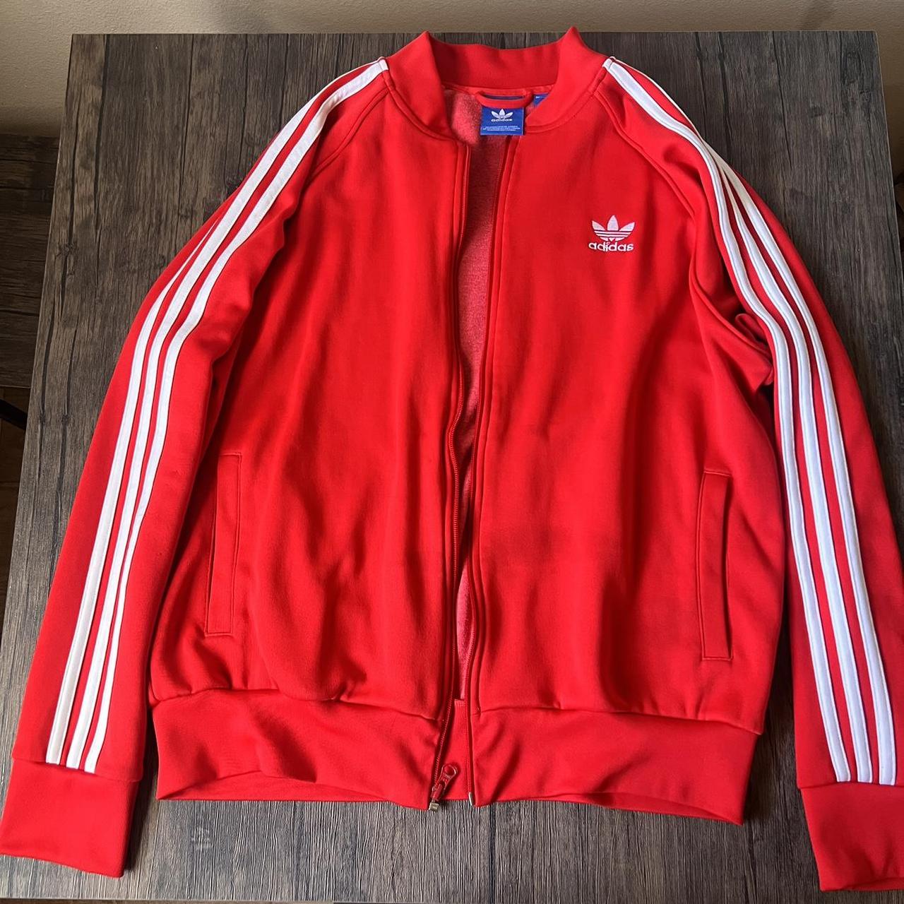 Red xl adidas track jacket - Depop