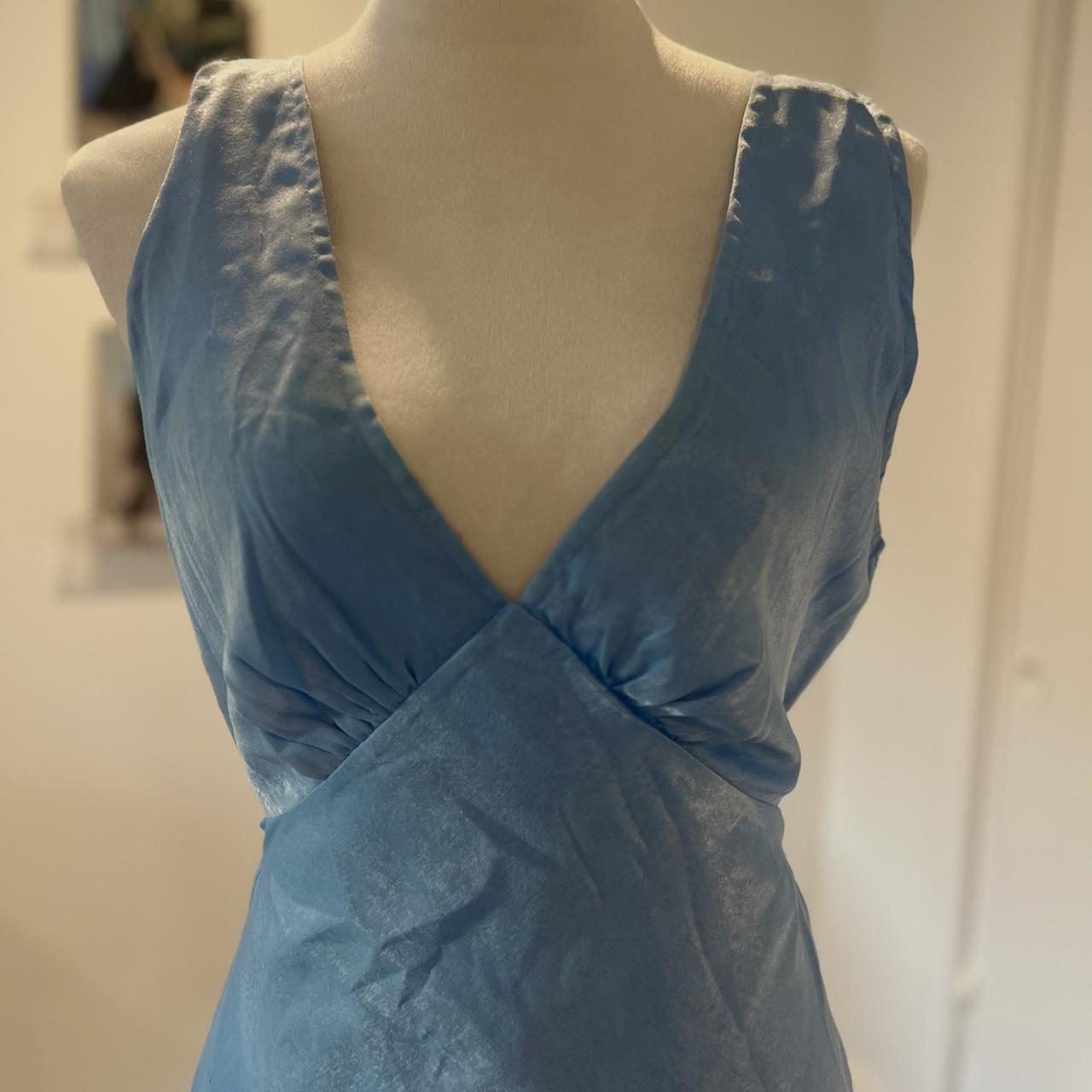satin/velvet light blue flowy mini dress! -super... - Depop
