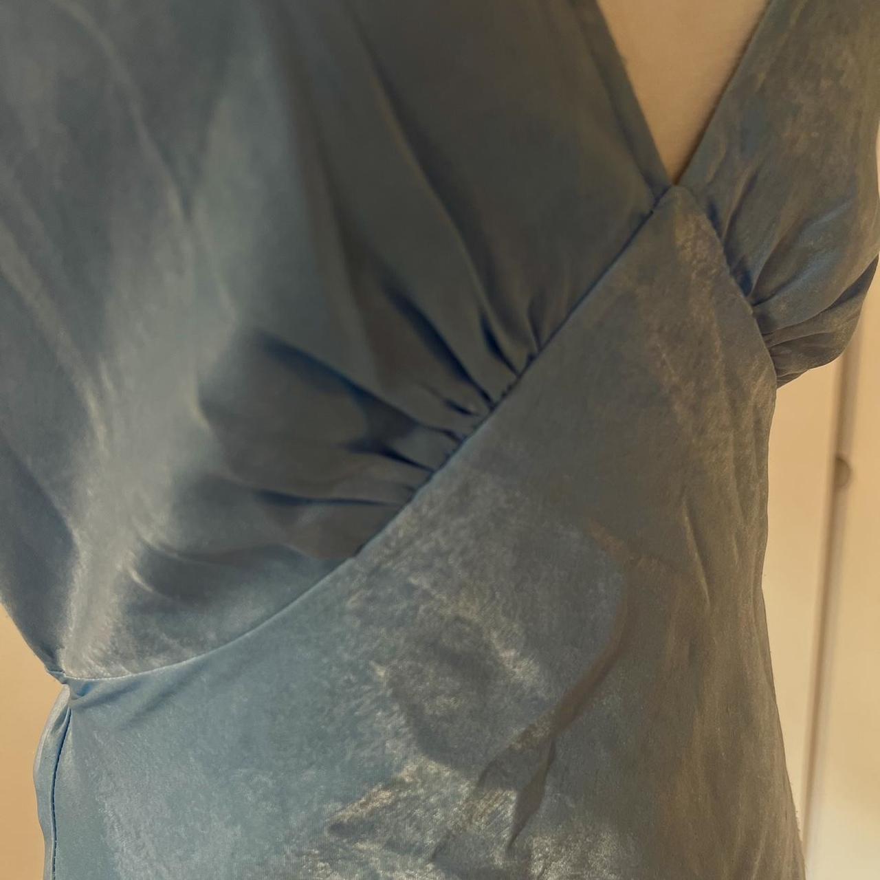 satin/velvet light blue flowy mini dress! -super... - Depop