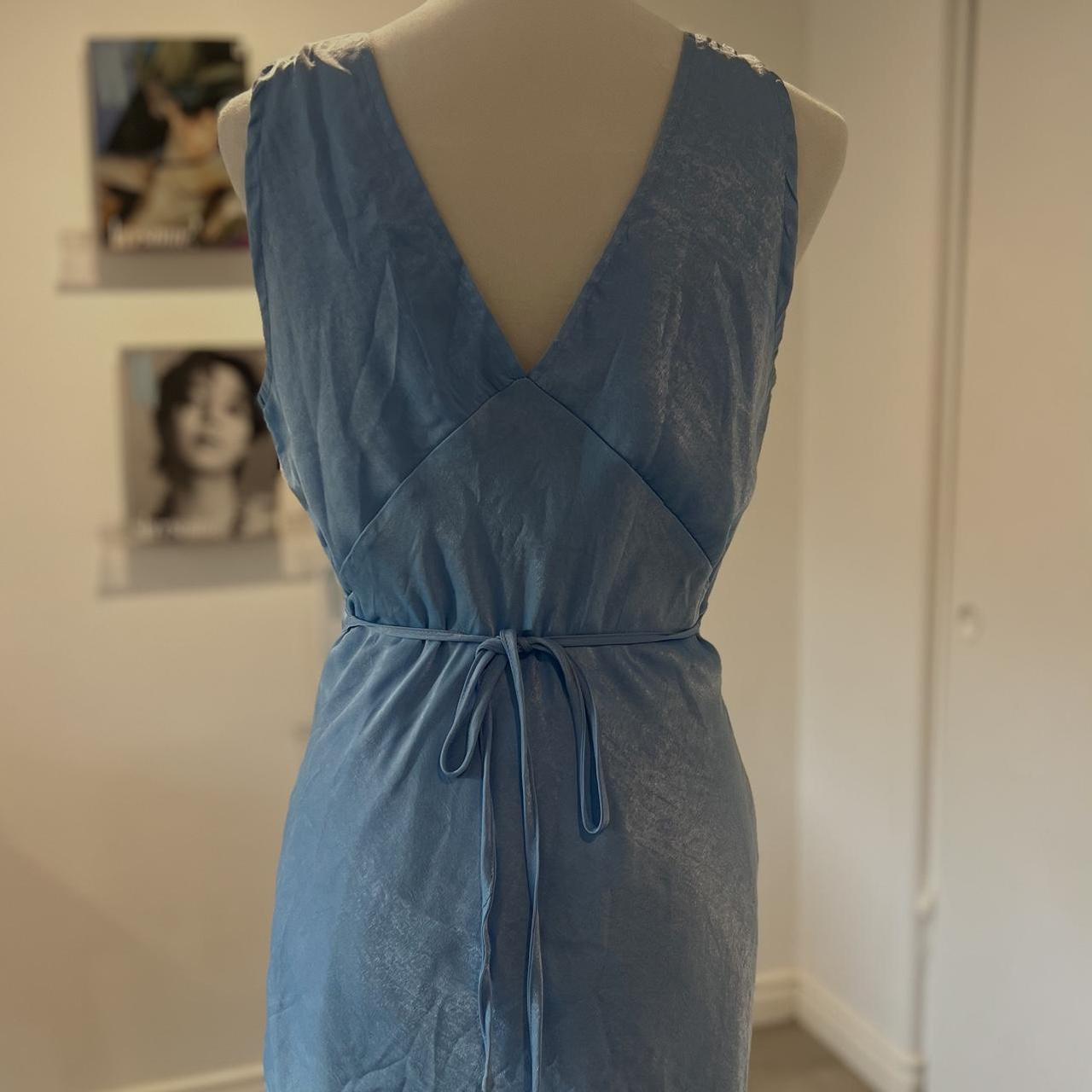 satin/velvet light blue flowy mini dress! -super... - Depop