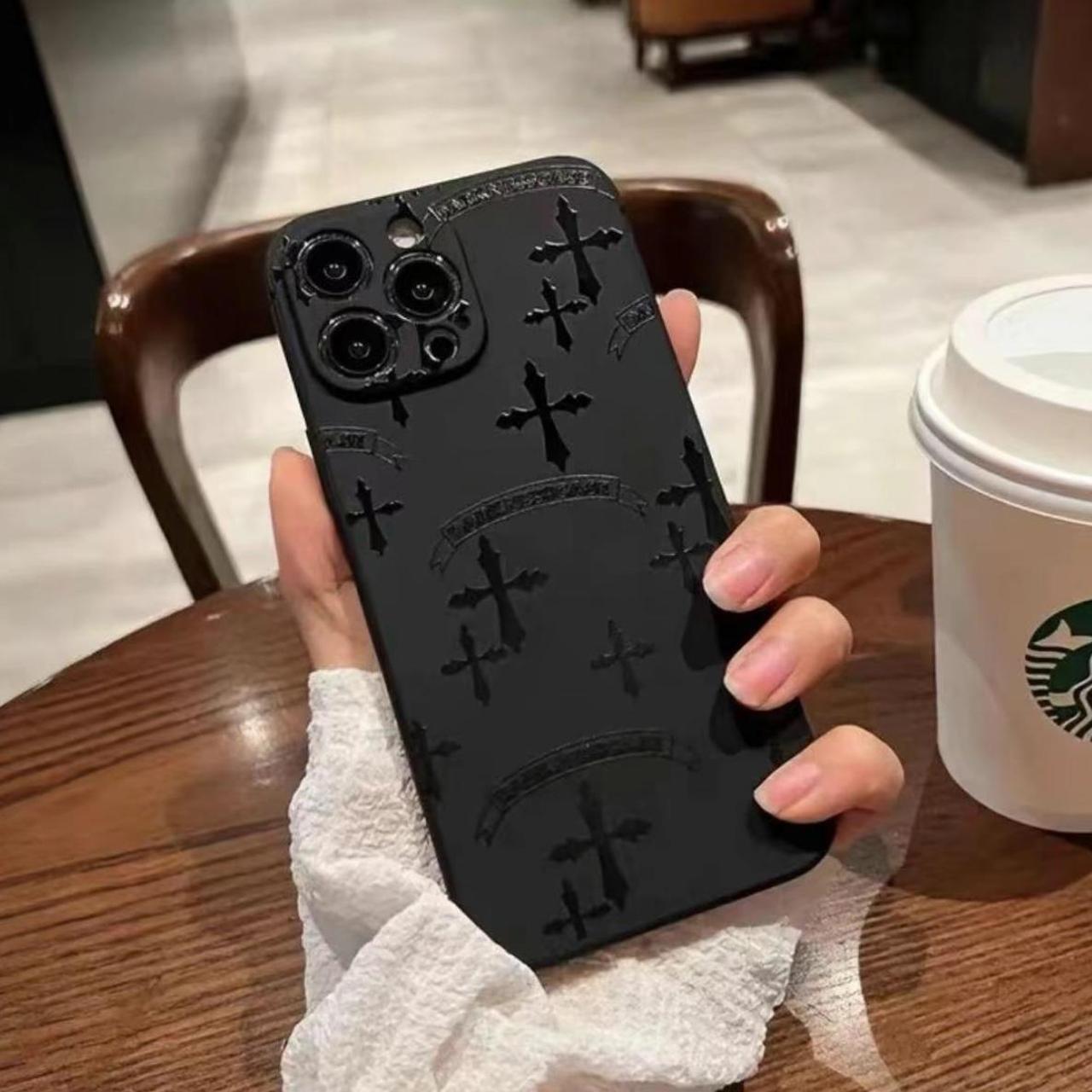 Trendy Black Embossed Cross Phone Case 📦Free... | Depop