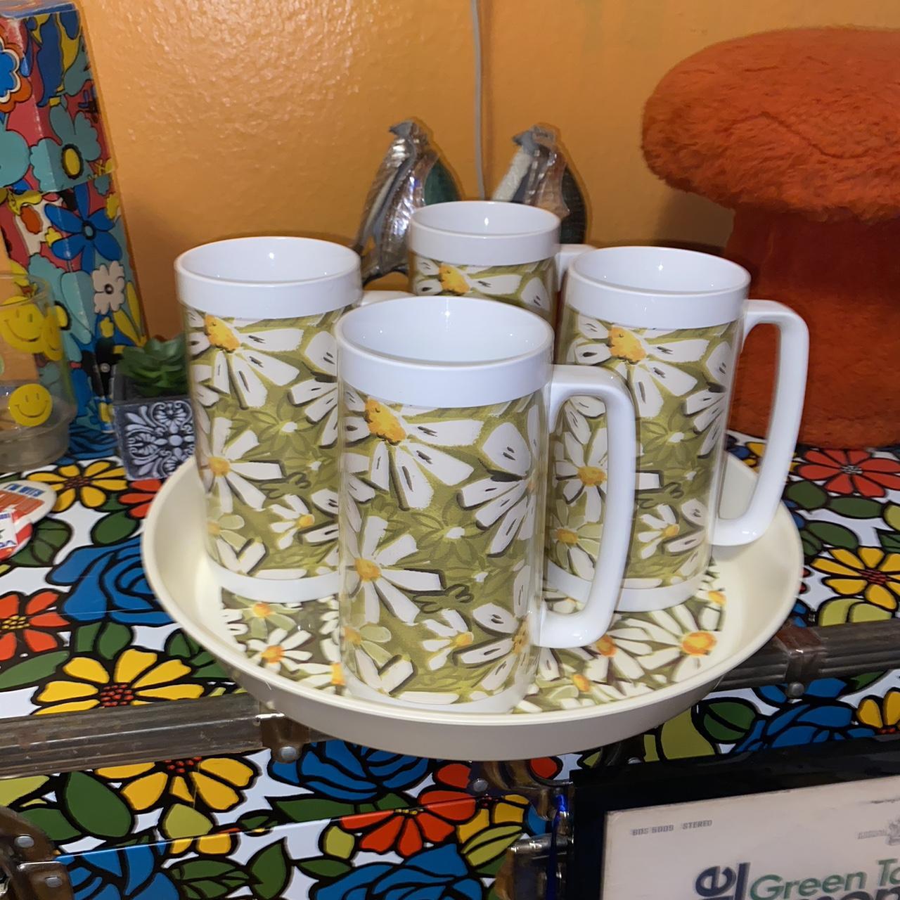 Authentic Vintage 70s Floral Cups And Matching Tray... - Depop