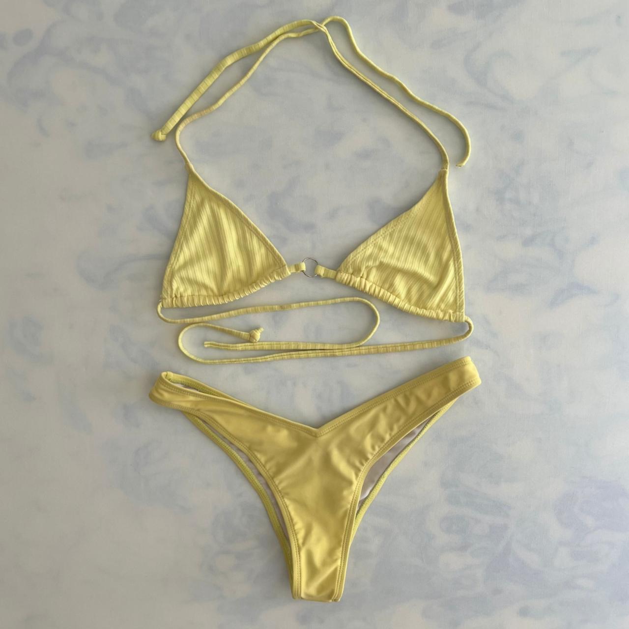 Butter Yellow Triangle Tie Top Cheeky High Waisted... | Depop
