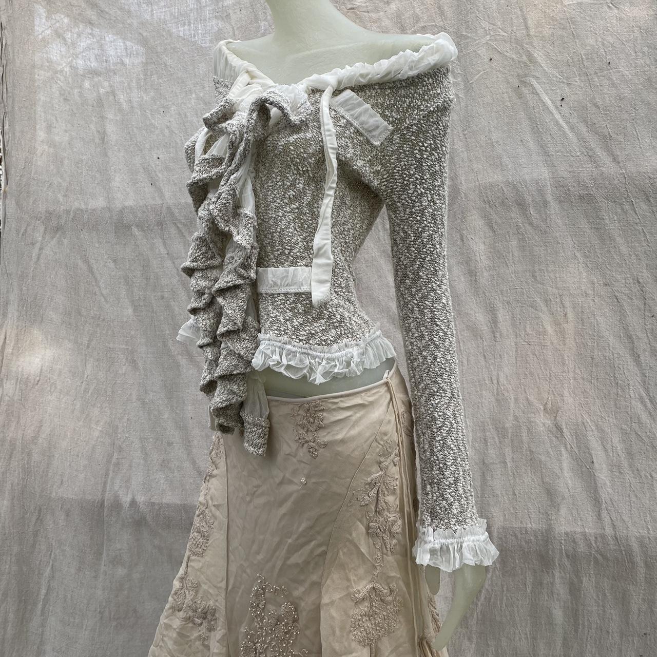 90s/00s ruffle knit French designer top Size 1... - Depop