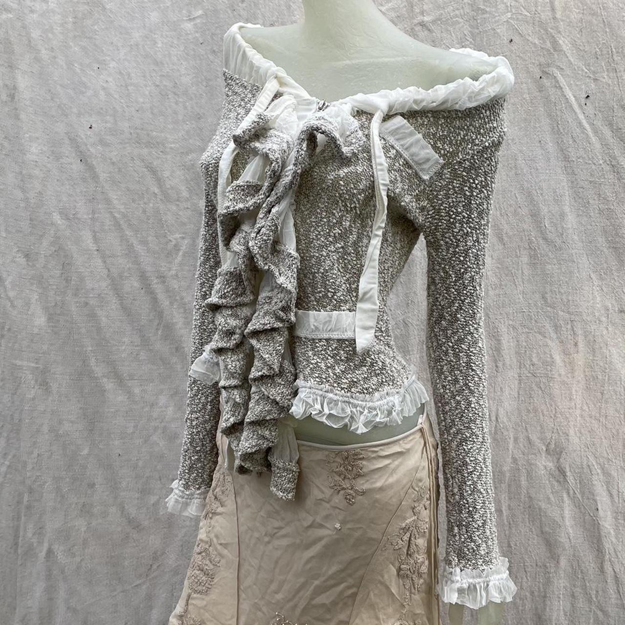 90s/00s ruffle knit French designer top Size 1... - Depop