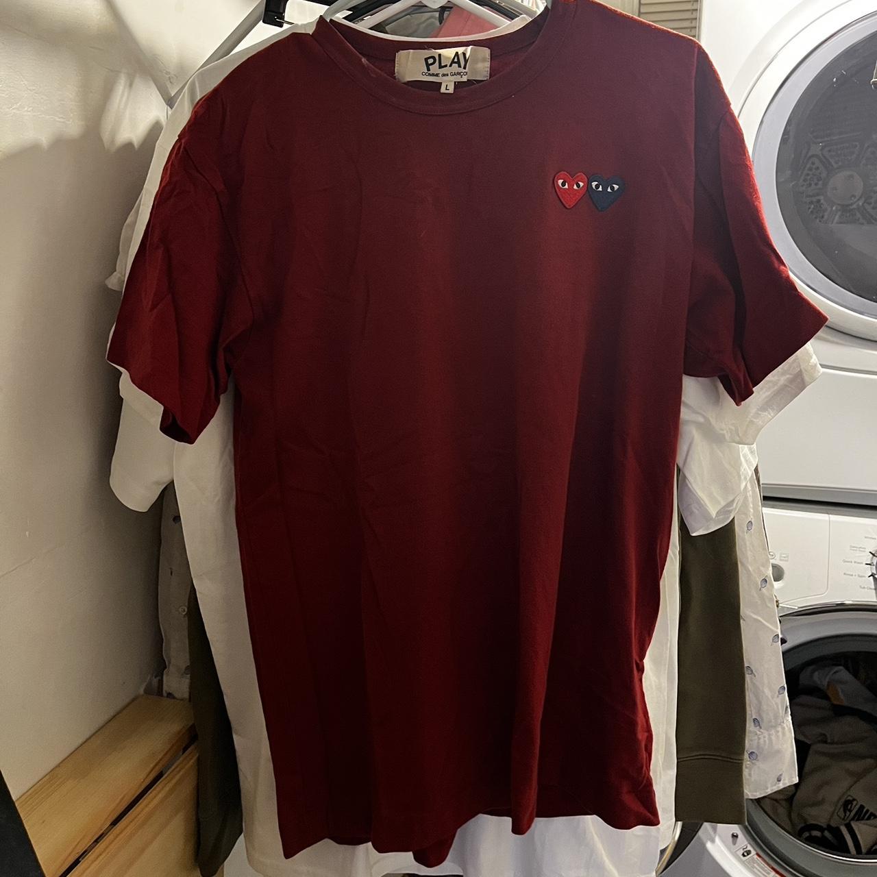 Comme De Garçons Play Tee (CDG) Size L Burgundy -... - Depop