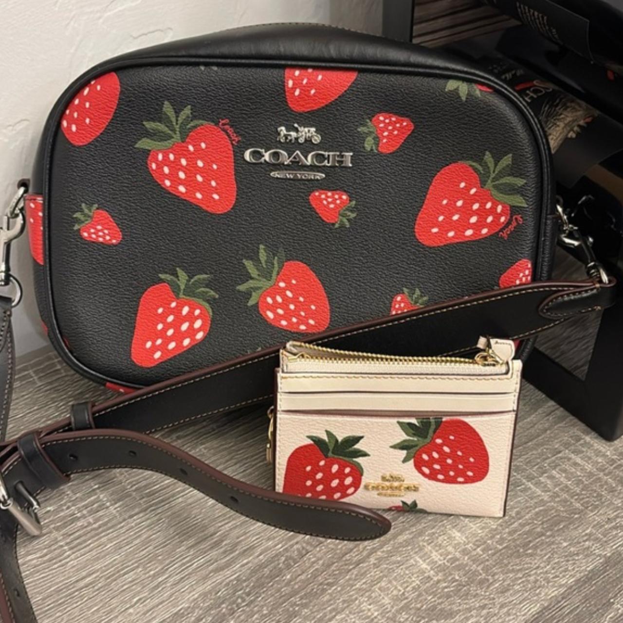 COACH jamie wild strawberry print camera bag -sold... - Depop