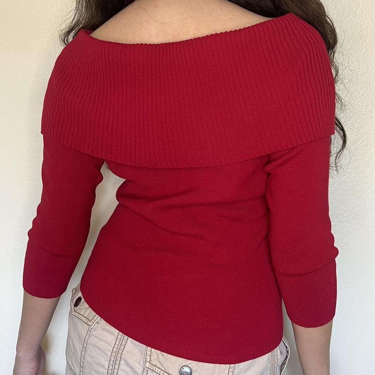 🍒y2k red sweater top!🍒 -super cute wide neck... - Depop