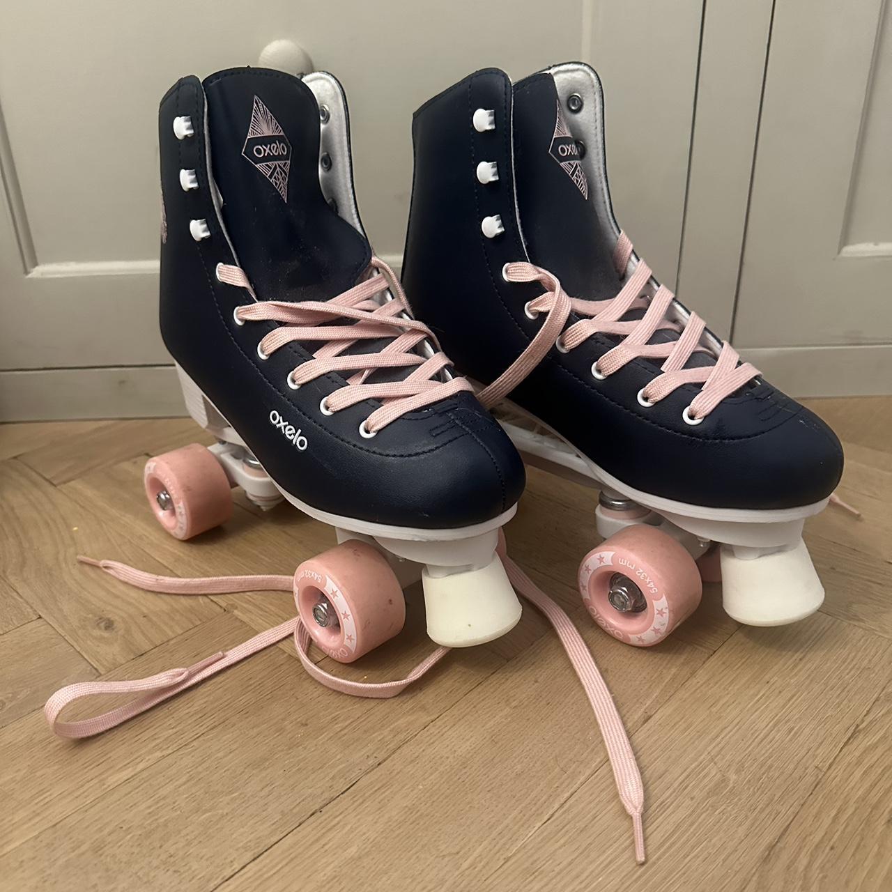 Decathlon Oxelo Rollerskates Navy Blue and Pink... - Depop