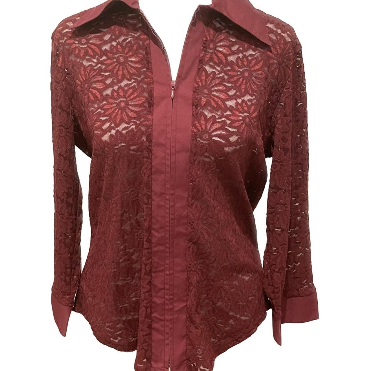Vintage impressions Lace Button-Up Long Sleeve Shirt... - Depop