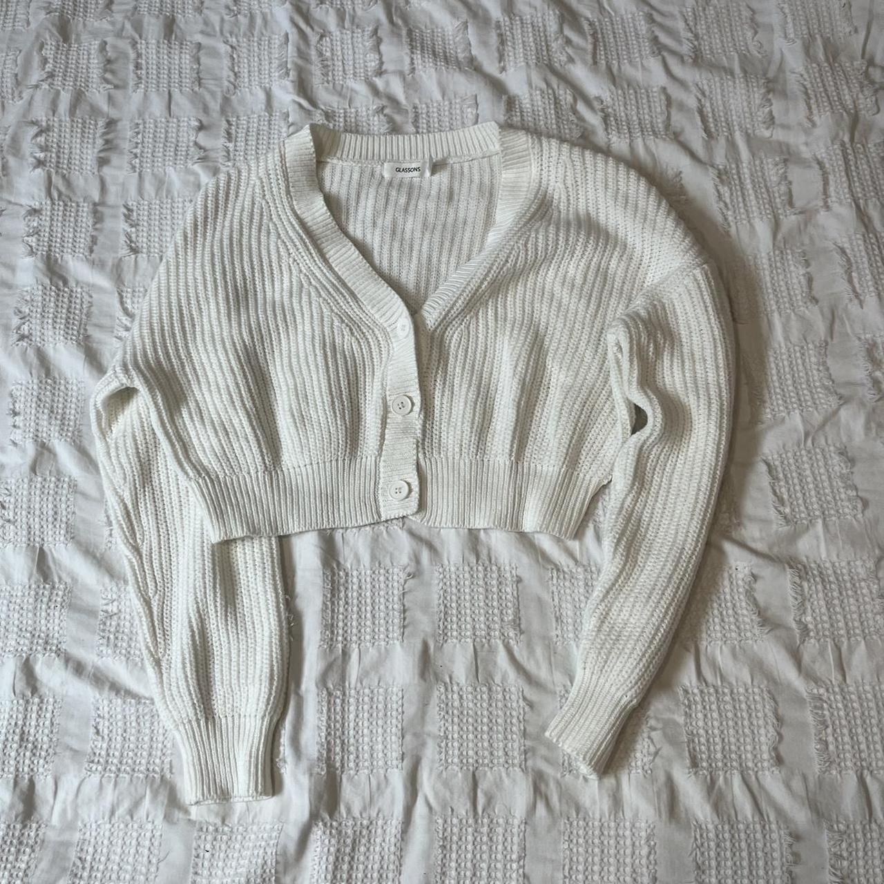 Glassons white knit cropped cardigan Size... - Depop
